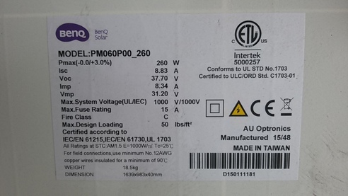 PV-Module - BenQ Solar - GreenTriplex PM060P00-260Wp (BFR) - 260Wp ...