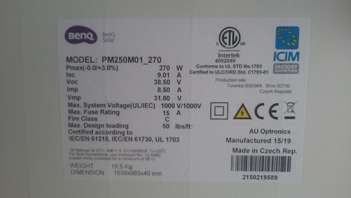 PV-Module - BenQ Solar - GreenTriplex PM250M01-270Wp (FB) - 250Wp ...