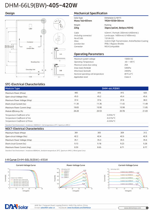 PV-Module - DAH Solar - DHM-66L9(BW) - 415Wp - Mono - Secondsol
