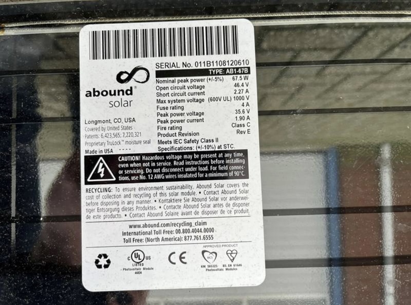 PV-Module - Abound Solar - Ab1-67B - 1000Wp - Tandem - Secondsol