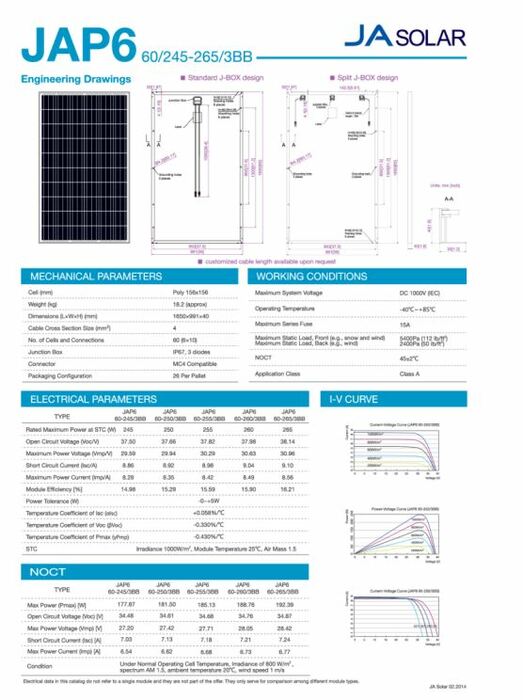 PV-Module - JA Solar - JAP6-60 260/SI Poly - 260Wp - Poly - Secondsol