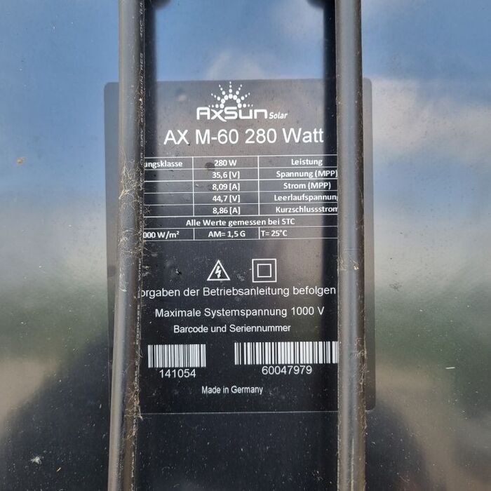 PV-Module - AxSun Solar - AX M-60-280 - 280Wp - Mono - Secondsol