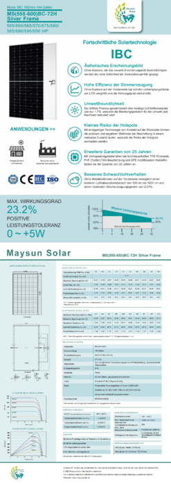 PV-Module - Maysun Solar - Maysun Solar IBC 144 Zellen 580W Silberner ...