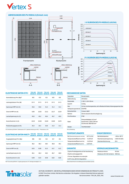 PV-Module - Trina Solar - Vertex S 425W TSM-DE09R.08 MC4 - 425Wp - Mono - Secondsol