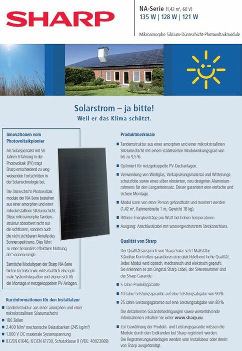 PV-Module - Sharp - NA-F128 (GJ) - 128Wp - Tandem - Secondsol