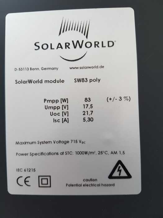 PV-Module - Solarworld - SW 83 Poly Laminate - 83Wp - 83Wp - Mono ...