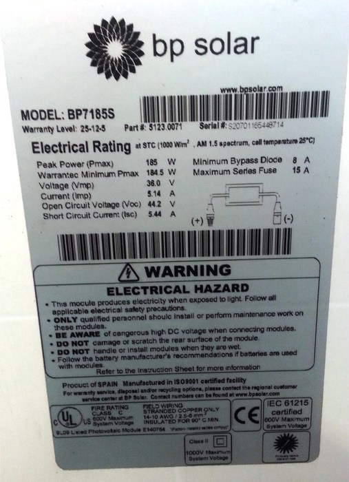 PV-Module - BP Solar - BP 7185 S - 185Wp - Mono - Secondsol