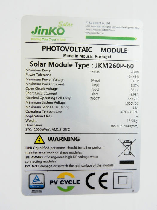 PV-Module - JinkoSolar - JKM-260P-60 - 260Wp - Poly - Secondsol