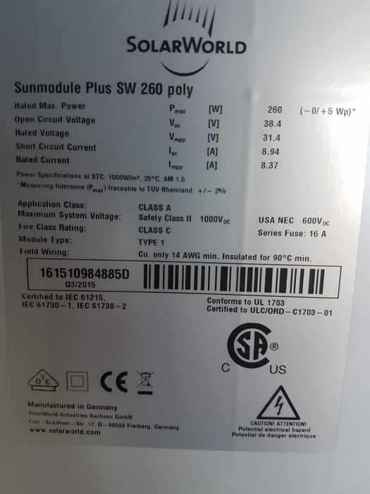 PV-Module - Solarworld - SW Plus 260 poly WOB - 260Wp - 260Wp - Poly ...