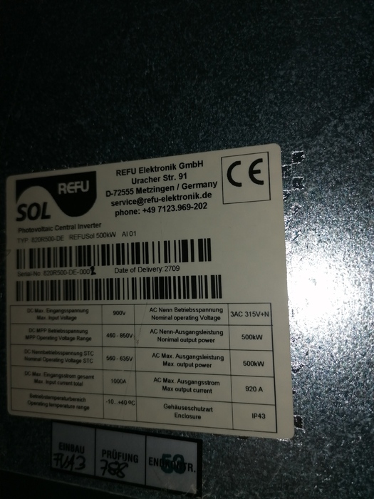 Wechselrichter - REFU - REFUsol 500k - Zentral - Secondsol