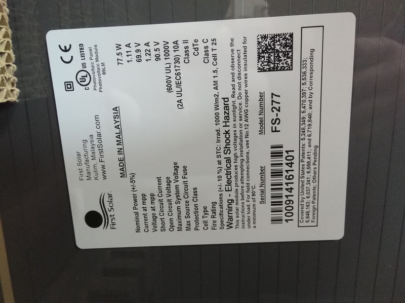 PV-Module - First Solar - FS-277 - 77.5Wp - CdTe - Secondsol
