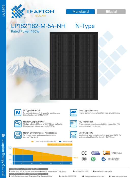 PV-Module - Leapton - LP182*182-M-54-NH 430W FULL BLACK - TOPCON - 430Wp - Mono - Secondsol