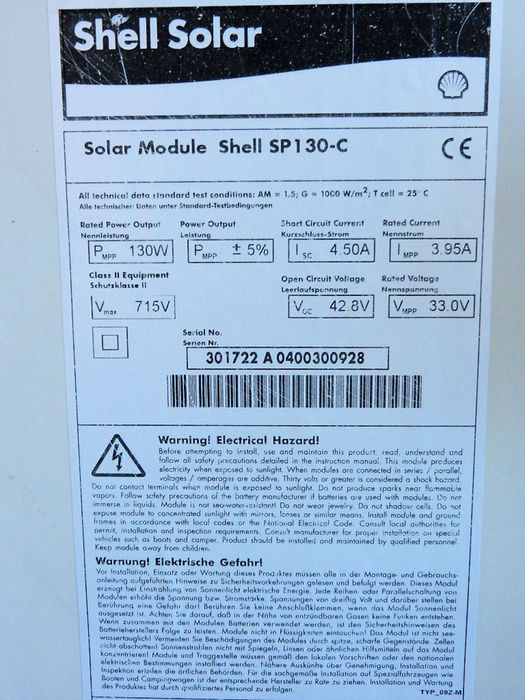 PV-Module - Shell - Shell Solar - 130Wp - Mono - Secondsol