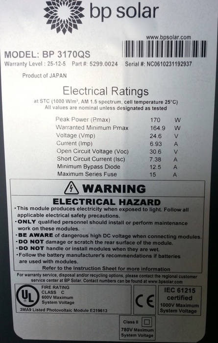PV-Module - BP Solar - BP 3170QS - 170Wp - Poly - Secondsol
