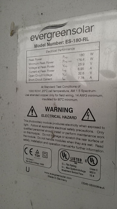 PV-Module - Evergreen Solar - ES-180-RL - 180Wp - Poly - Secondsol