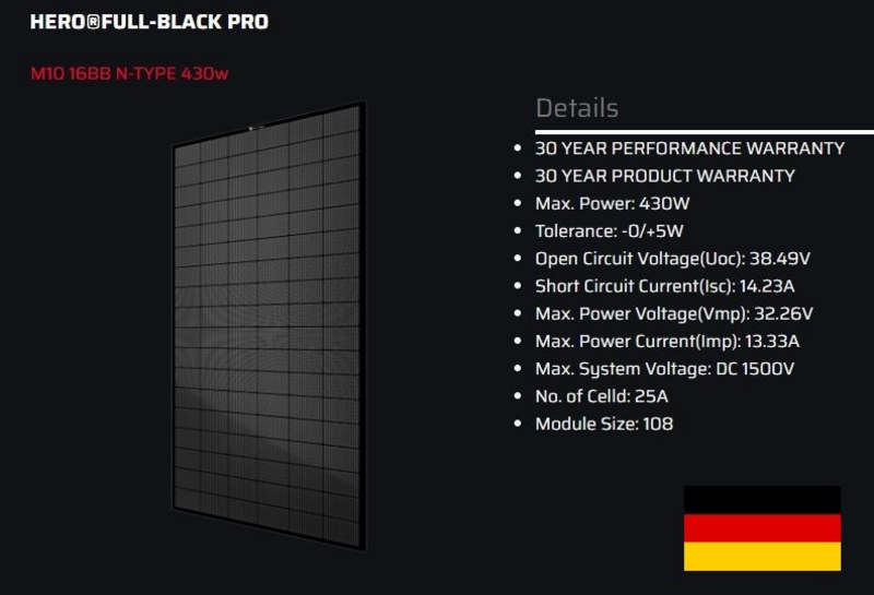 PV-Module - Solar Hero - Hero PV Pro 430 M10 16BB N-Type Black Bifacial ...