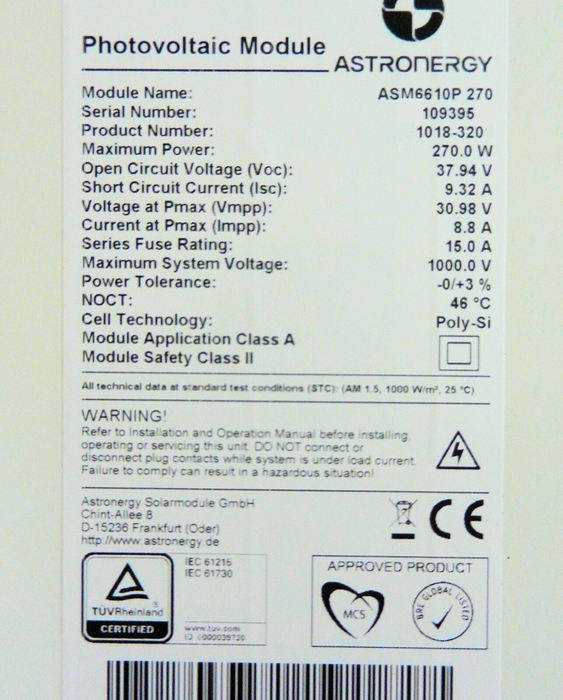 PV-Module - Astronergy Solarmodul GmbH - ASM6610P 270 - 270Wp - Poly ...