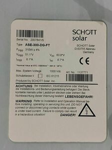 Solar Panel - Schott Solar - Schott Solar PV Modul ASE-300-DG-FT 1.892 ...