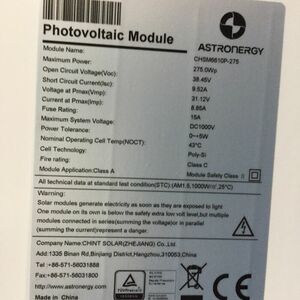 Solar Panel - Astronergy - CHSM6610P-275 275Wp - 275Wp - Poly - Secondsol