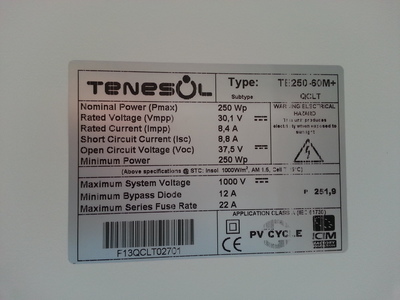Solar Panel - Tenesol - TE250-60M+ 250Wp - 250Wp - Mono - Secondsol