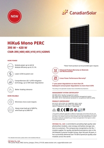 Solar Panel - Canadian Solar - FREE SHIPPING / Black Frame 400Wp modules - CS6R-400MS HiKu6 Mono ...