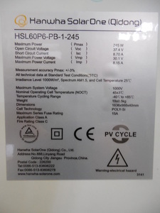Solar Panel - Hanwha SolarOne - HSL 60P6-PB-1-245 - 245Wp - Poly ...