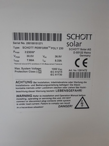 Solar Panel - Schott - SCHOTT PERFORM POLY 230 - 230Wp - Poly - Secondsol