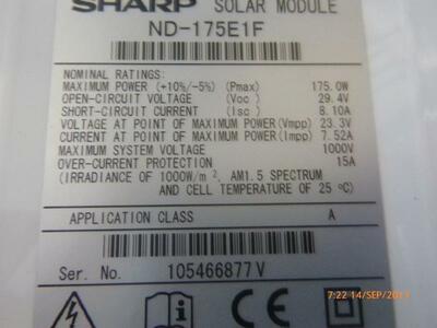 Solar Panel - Sharp - ND-175 (E1F) - 175Wp - Poly - Secondsol