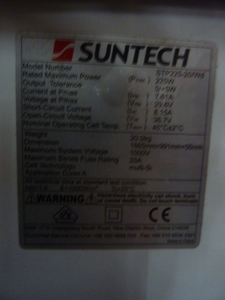Solar Panel - Suntech - STP225-20/Wd - 225Wp - Poly - Secondsol