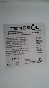 Solar Panel - Tenesol - TE2000 170Wp - 170Wp - Mono - Secondsol