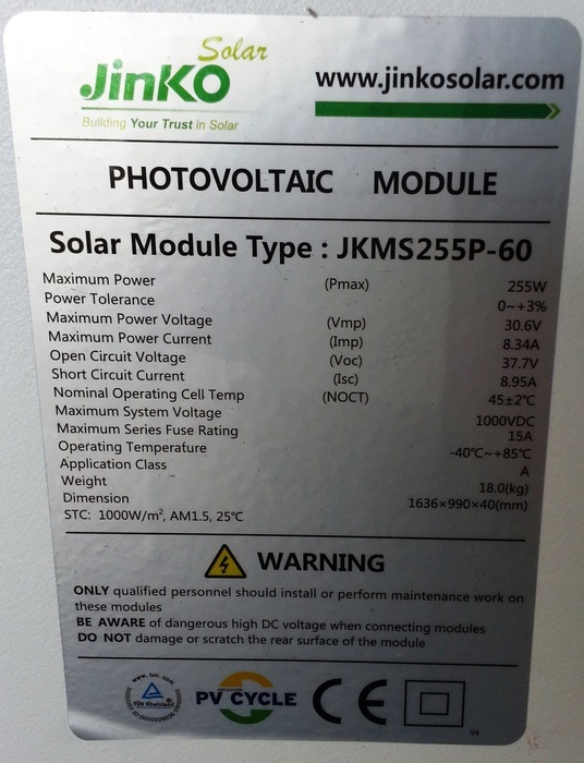 Solar Panel - JinkoSolar - JKMS255P-60 - 255Wp - Poly - Secondsol