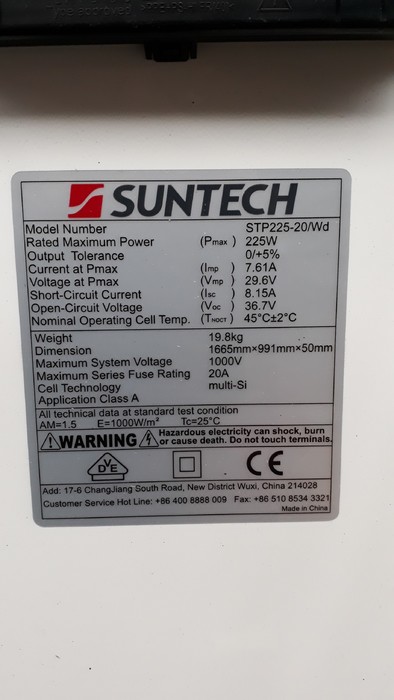 Solar Panel - Suntech - STP225-20/Wd - 225Wp - Poly - Secondsol