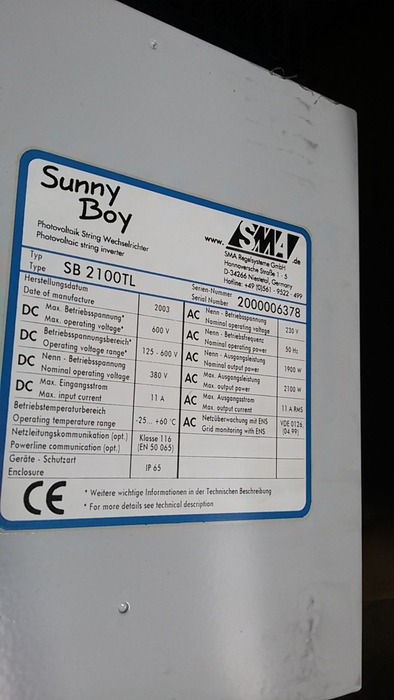 Inverter - SMA - Sunny Boy SB 2100TL - String - Secondsol