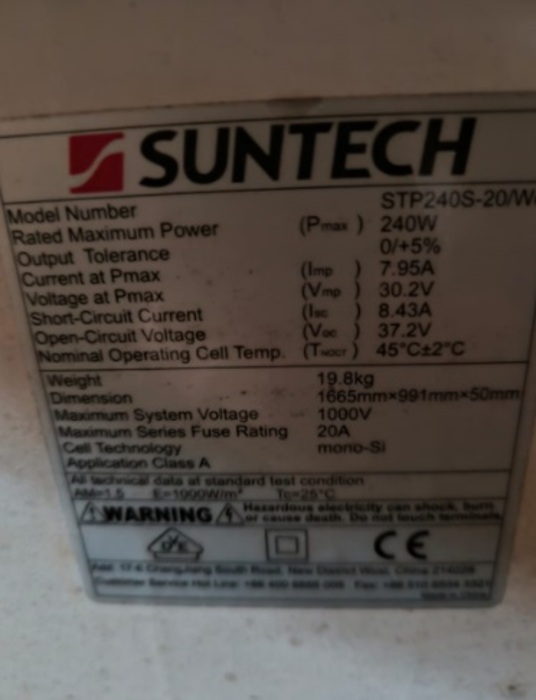 Solar Panel - Suntech - STP240S-20/Wd - 240Wp - Mono - Secondsol