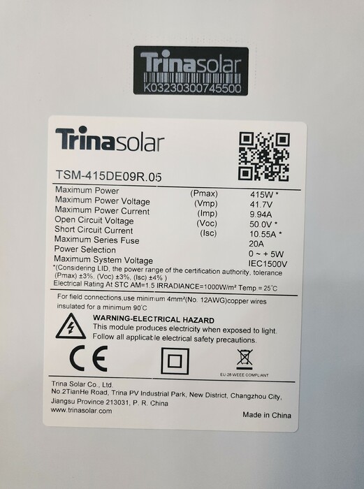 Solar Panel - - 415W Trina Vertex S Full Black TSM-DE09R.05 - 415Wp ...