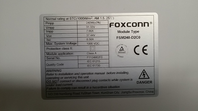 Solar Panel - Foxconn - FSM 240 D2C0 - 240Wp - Poly - Secondsol