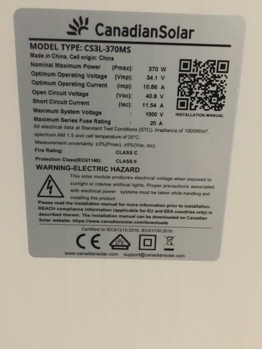 Solar Panel - Canadian Solar - CS3L-365MS HiKu BFR 365Wp - 365Wp - Mono - Secondsol