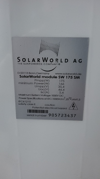 Solar Panel - Solarworld - SW 175 SM - 175Wp - Mono - Secondsol