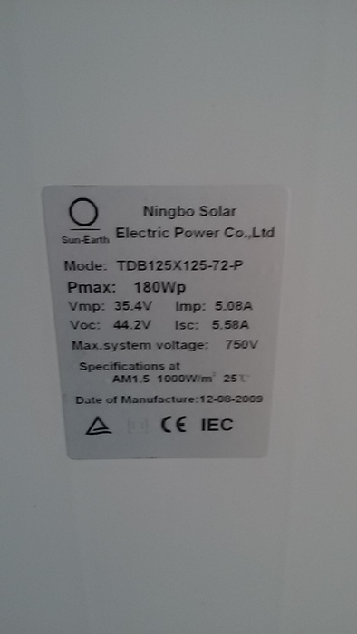 Solar Panel - Sun Earth - TDB125X125-72-P 180Wp - 180Wp - Mono - Secondsol