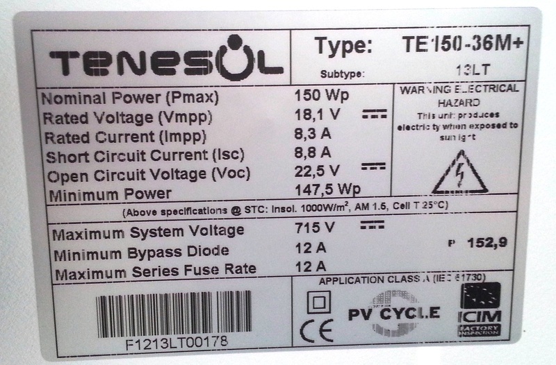 Solar Panel - Tenesol - TE150-36M+ 150Wp - 150Wp - Mono - Secondsol
