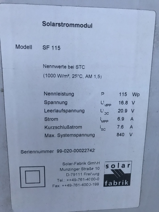Solar Panel - Solar Fabrik - SF 115 - 115Wp - Mono - Secondsol