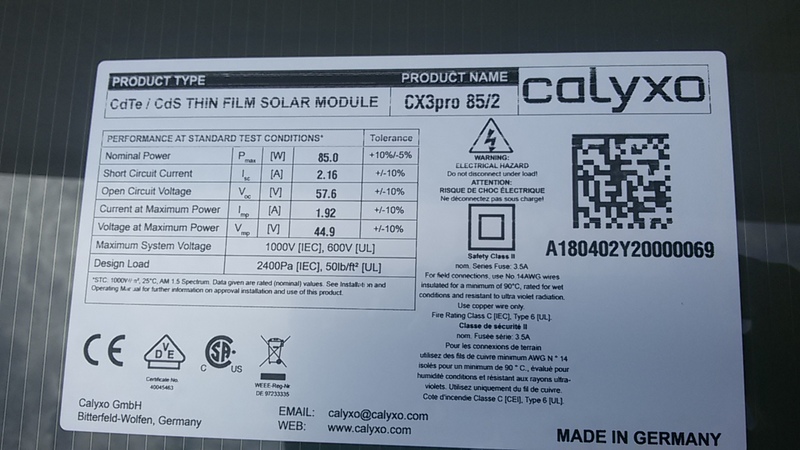 Solar Panel - Calyxo - M-CX3pro 85/2 - 85Wp - CdTe - Secondsol