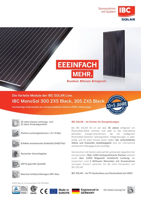 Solar Panel - IBC Solar - MonoSol 300 ZX5 Black monokristallines ...