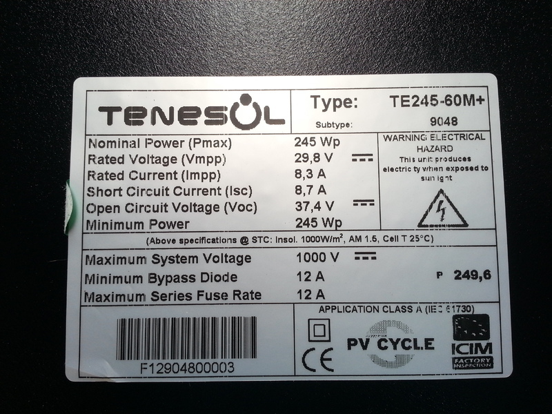 Solar Panel - Tenesol - TE245-60M+ 240Wp Black - 245Wp - Mono - Secondsol