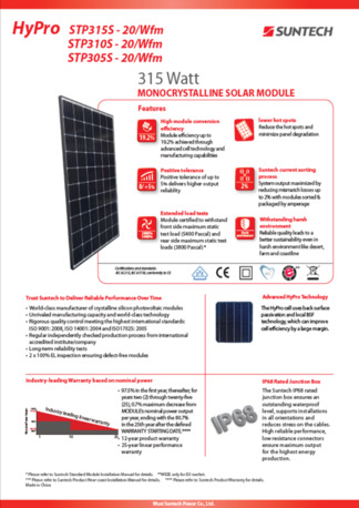 Solar Panel - Suntech Power - Suntech Power STP 305 20/Wfw 5 BB - 305Wp - Mono - Secondsol