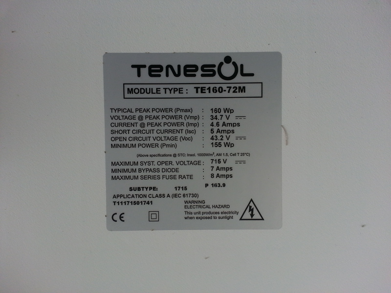 Solar Panel - Tenesol - TE160-72M 160Wp - 160Wp - Mono - Secondsol