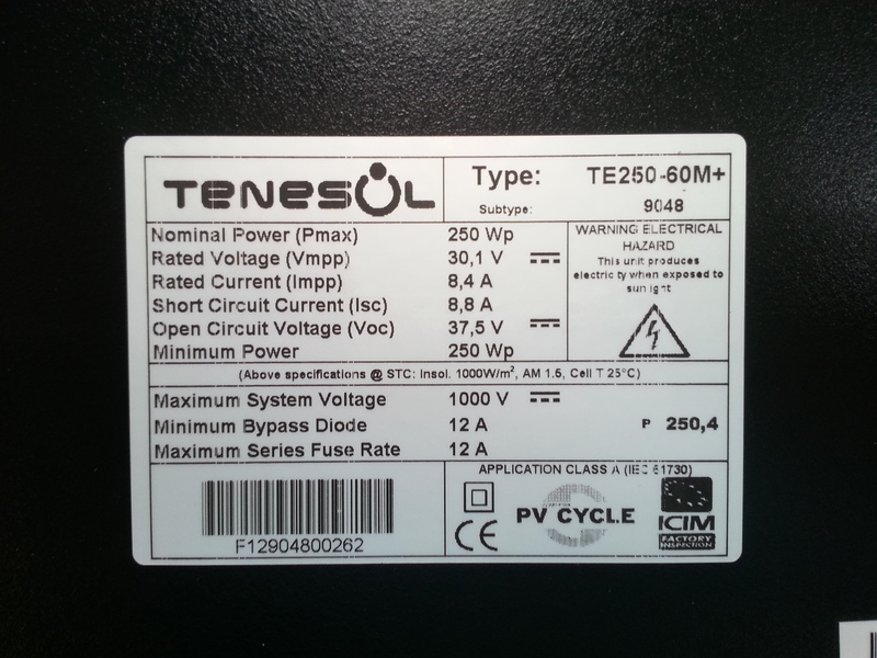 Solar Panel - Tenesol - TE250-60M+ 250Wp Black - 250Wp - Mono - Secondsol