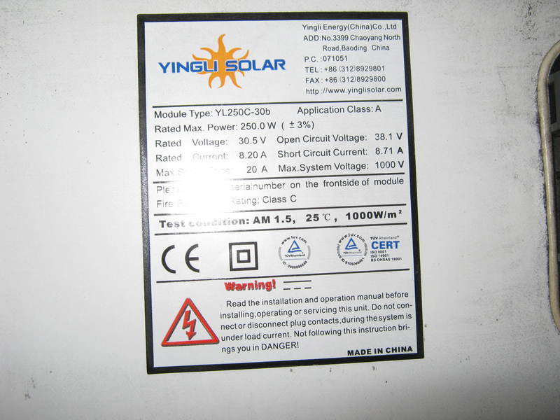 Solar Panel - Yingli - YL250C-30b - 250Wp - Mono - Secondsol