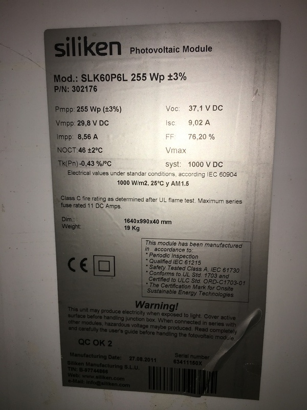 Solar Panel - Siliken - SLK60P6L-255 - 255Wp - Poly - Secondsol