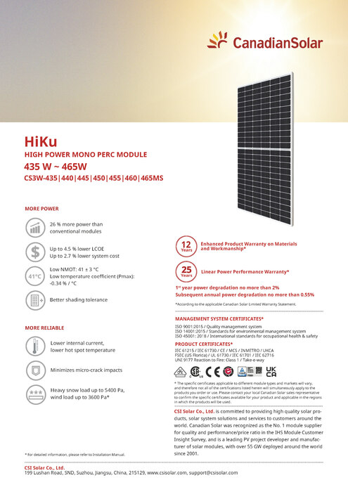 Solar Panel - Canadian Solar - HiKu CS3W-455MS - 455Wp - Mono - Secondsol